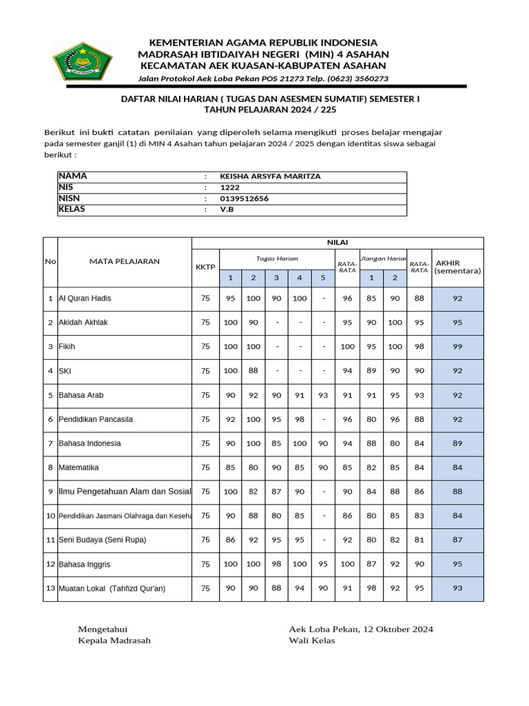 Daftar Nilai Sementara Siswa Pindah Sekolah Pdf