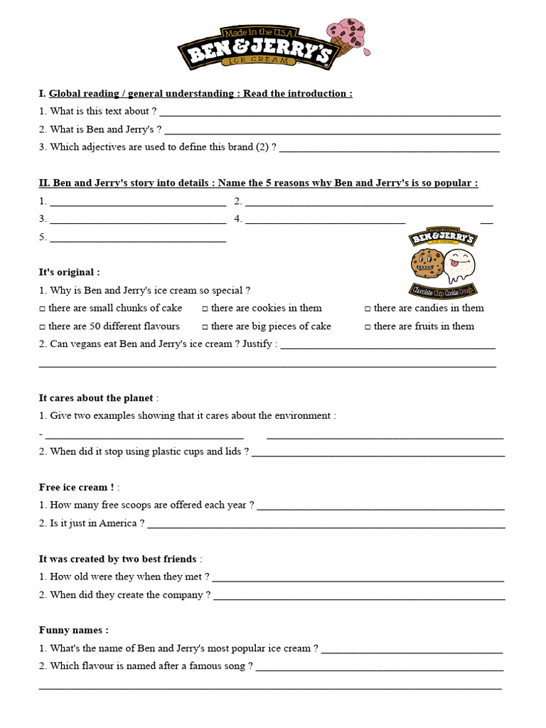 Ben and Jerry's Reading Comprehension | PDF