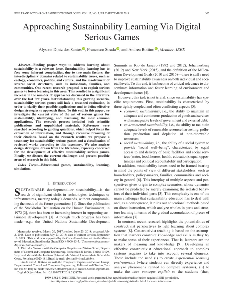 Approaching Sustainability Learning via Digital Serious Games (1) | PDF ...
