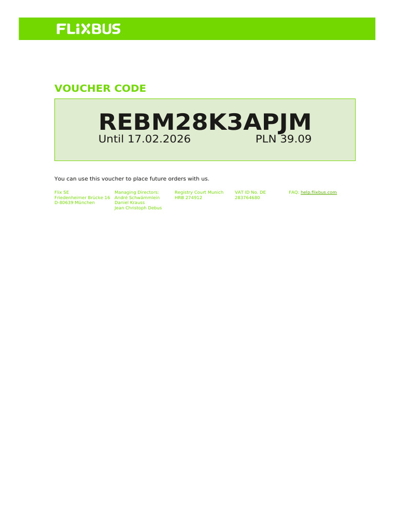 FlixBus Voucher Code REBM28K3APJM | PDF