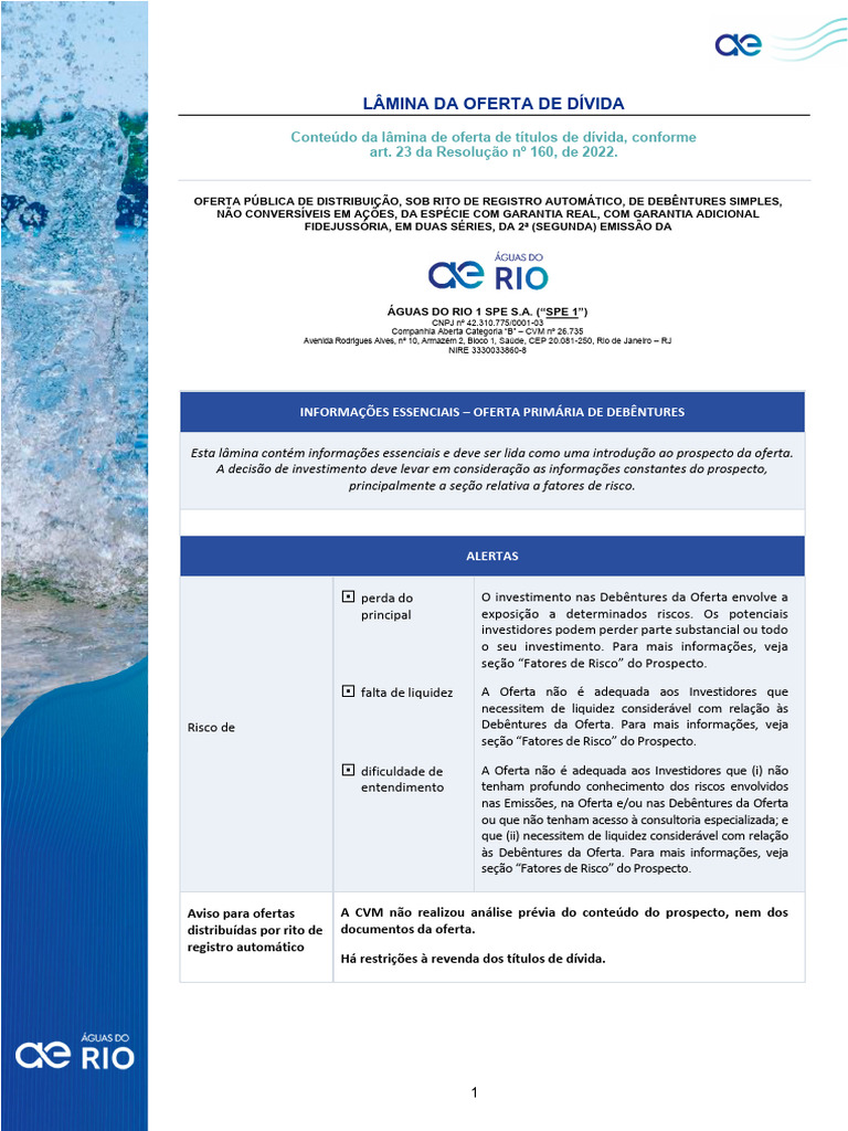 Oferta de Debêntures da Águas do Rio 1 | PDF | Debênture | Investimentos