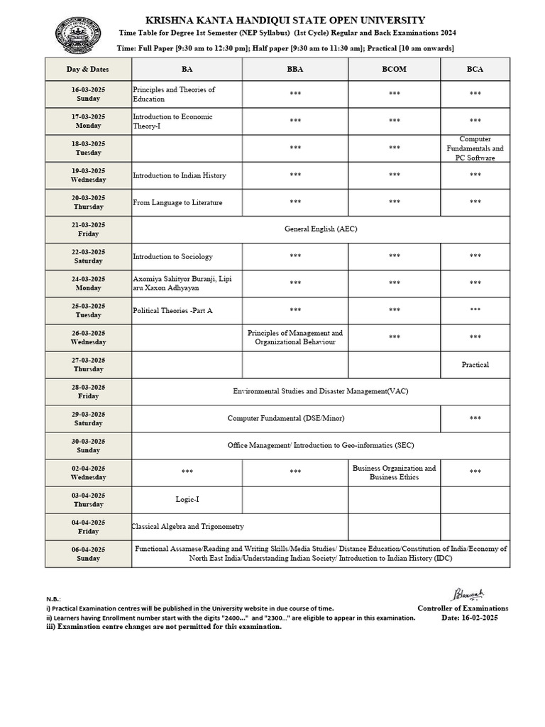 TT_DEG1_NEP_2025_-20250218103215 | PDF | Liberal Arts Education