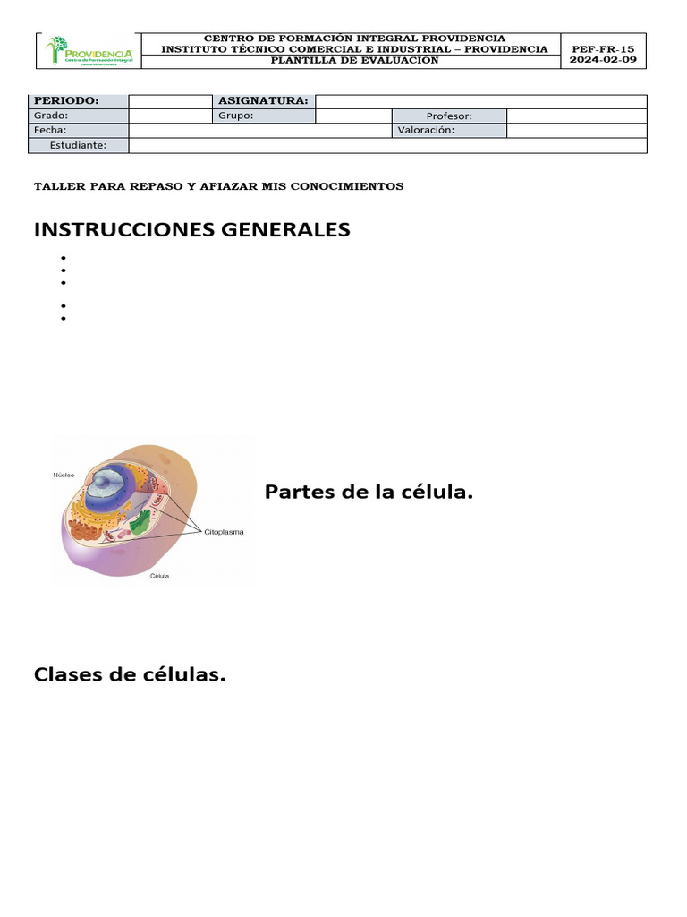 Taller Complementario Ciencias 4 P1 | PDF | Biología Celular) | Vacuole