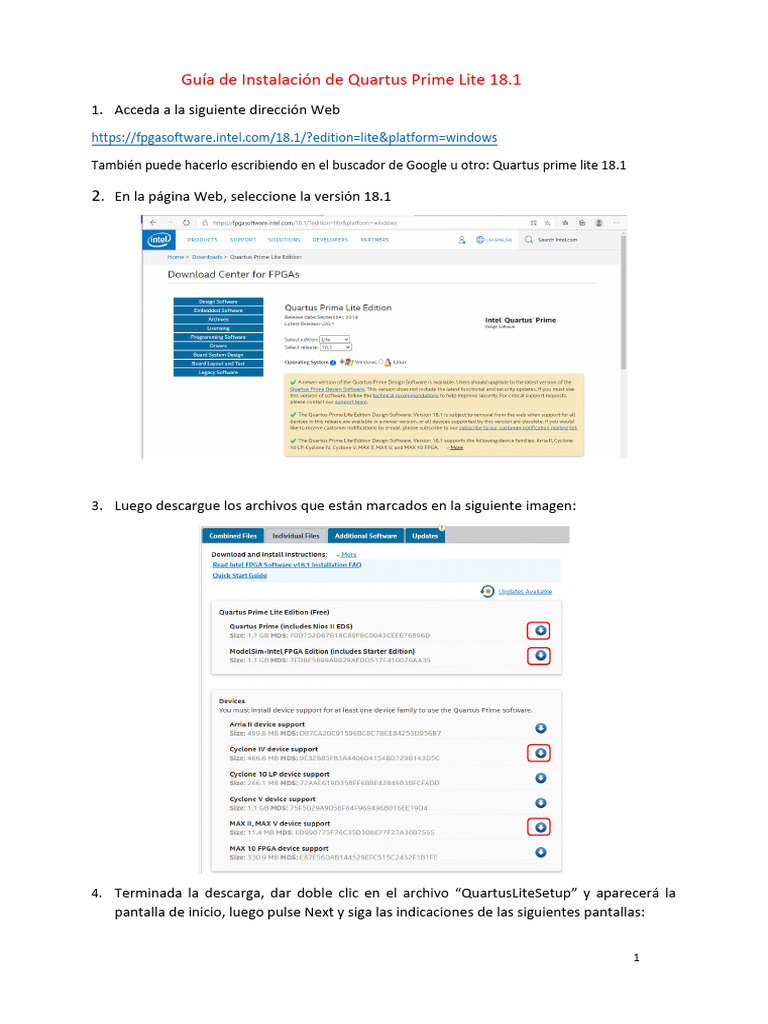 Guía de Instalación de Quartus Prime Lite 18.1 | PDF
