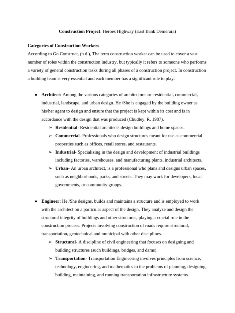 Categories of Construction Workers | PDF | Surveying | Civil Engineering