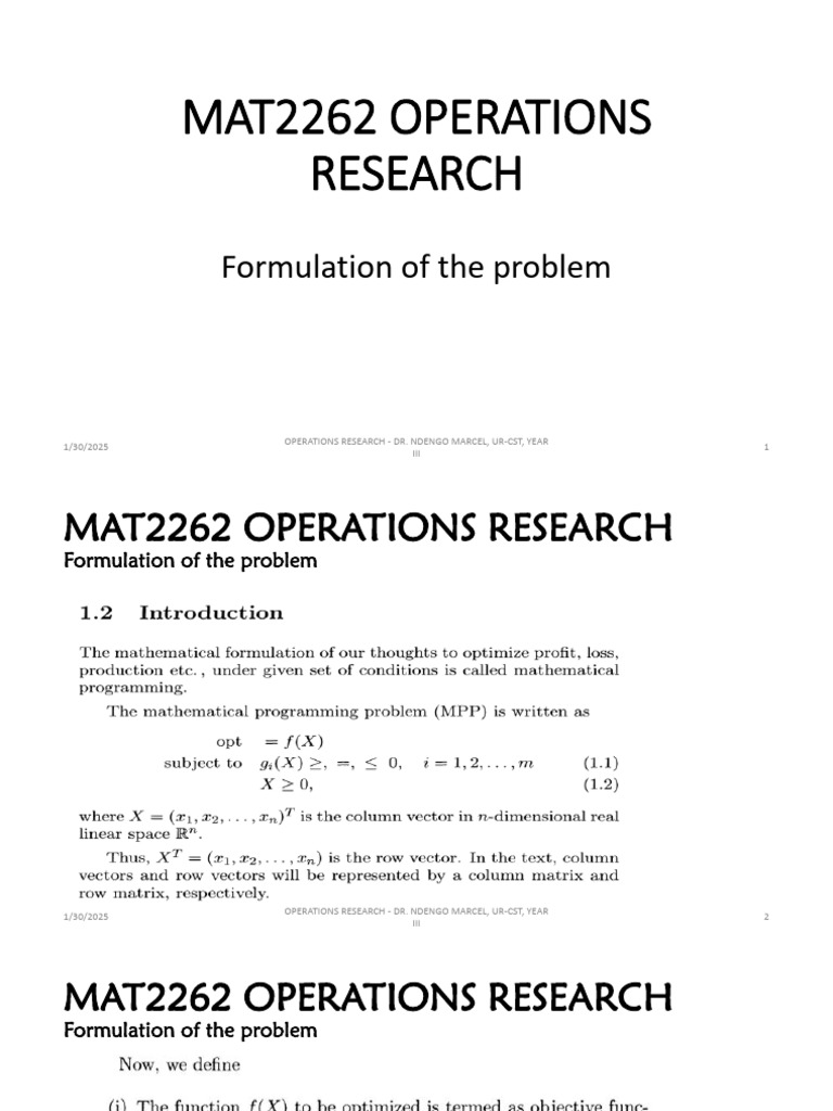 Mat2262 Operations Research Lecture One | PDF | Mathematical Analysis | Algorithms And Data ...