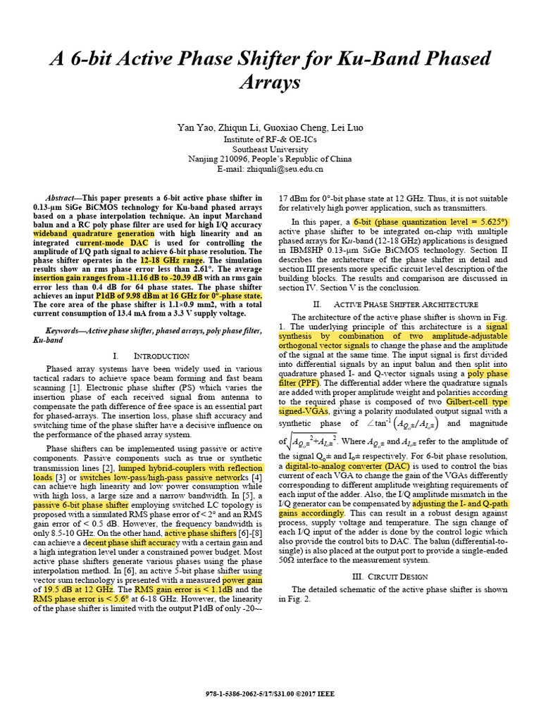 A 6-Bit Active Phase Shifter For Ku-Band Phased Arrays | PDF ...