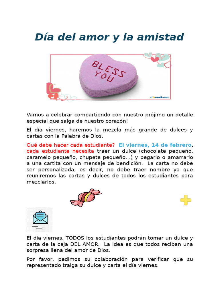 Celebración de Amor y Amistad Escolar | PDF