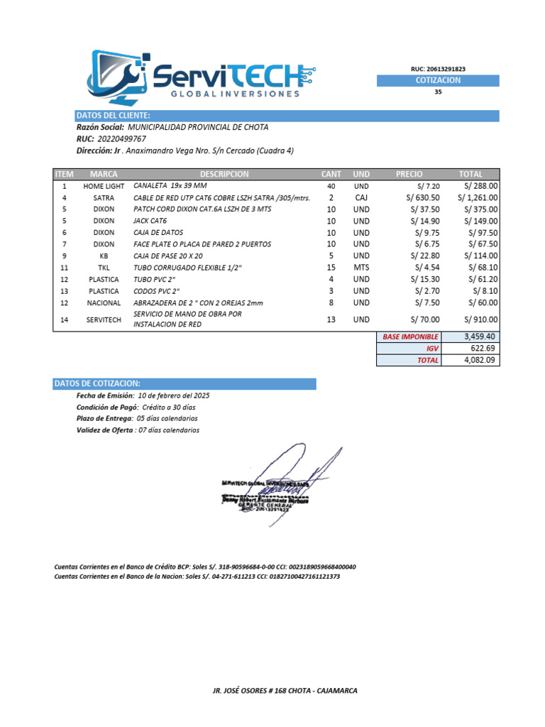 Cotizaciones Servitech | PDF