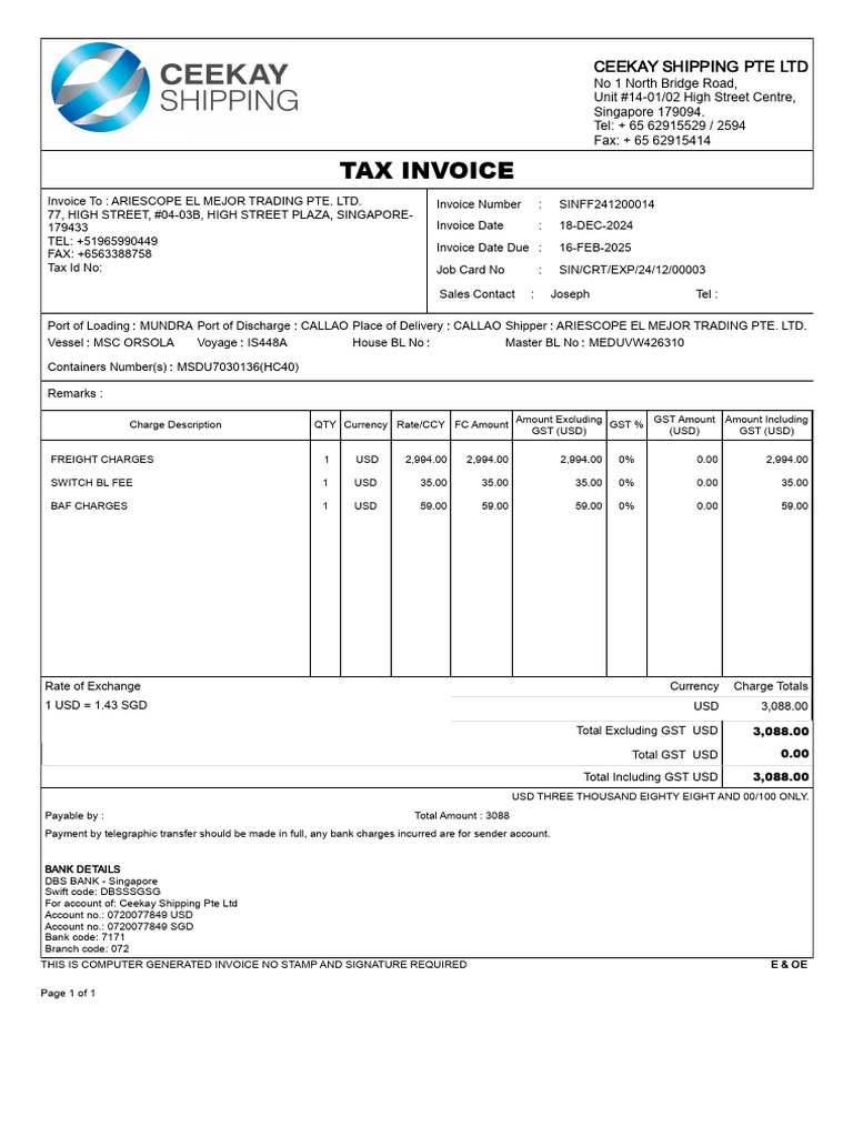Tax Invoice for Ariescope Trading | PDF | Value Added Tax | Banking