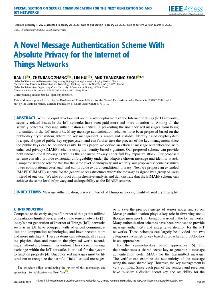 A Novel Message Authentication Scheme With Absolute Privacy For The ...