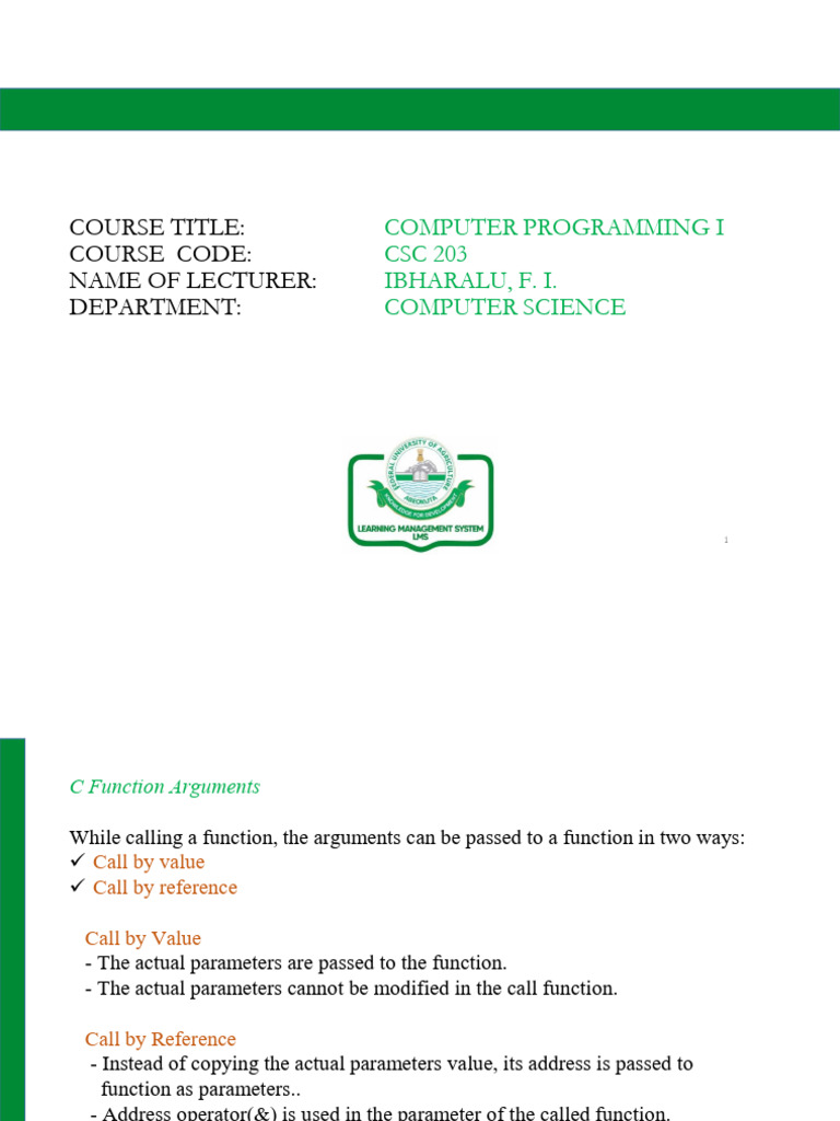 Part 2, C Function Arguments-1 | PDF