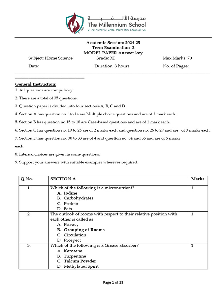 Home Science Model Paper Answer Key XI | PDF | Eating Disorder ...