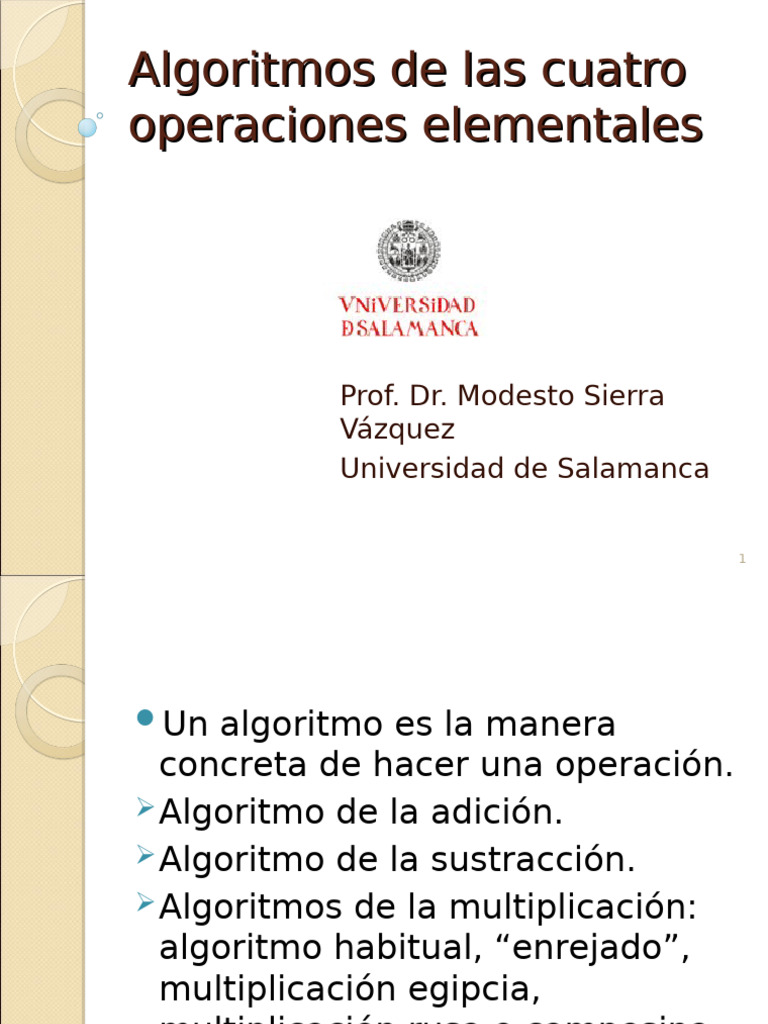 Algoritmos de Las Cuatro Operaciones Elementales | PDF | División (Matemáticas) | Álgebra abstracta