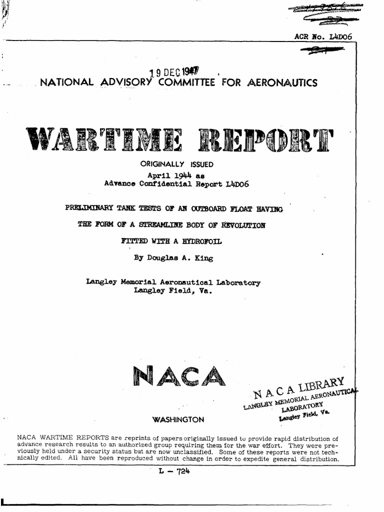 Preliminary Tank Tests of An Outboard Float Having The Form of A ...