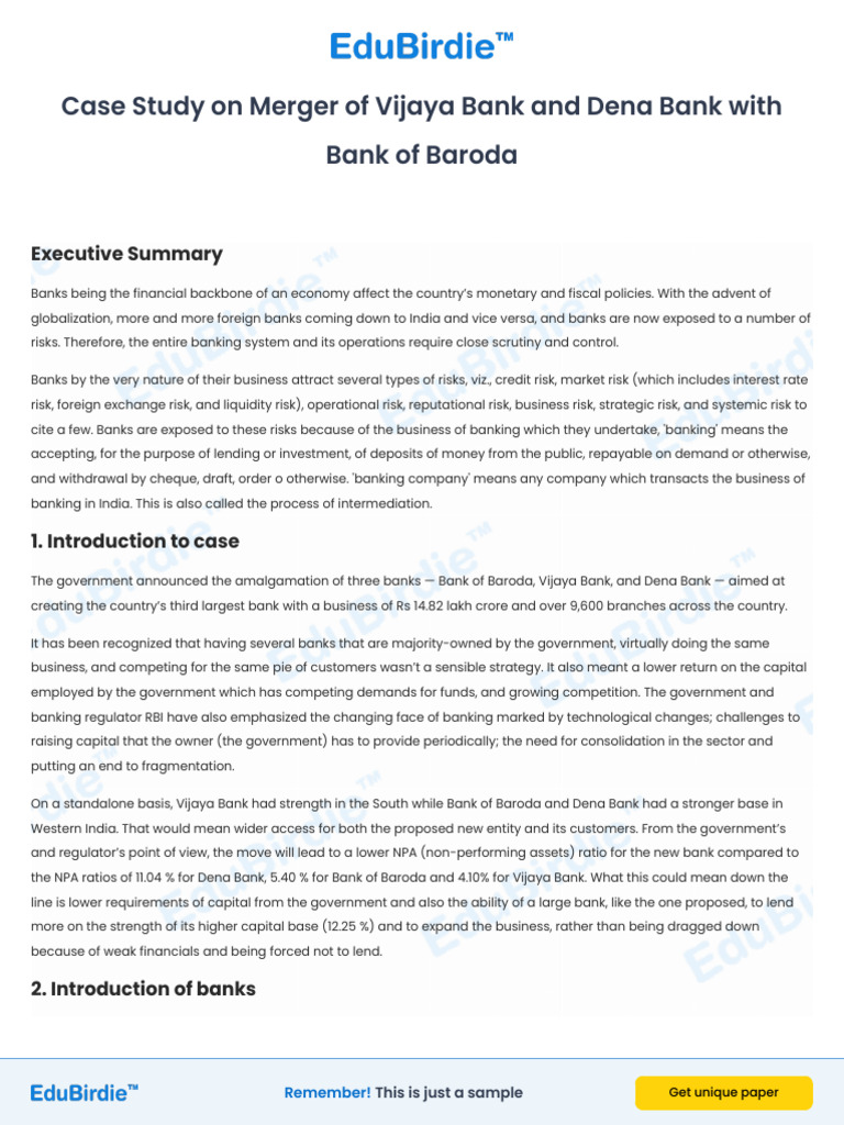 Case_Study_on_Merger_of_Vijaya_Bank_and_Dena_Bank_with_Bank_of_Baroda | PDF | Banks | Money