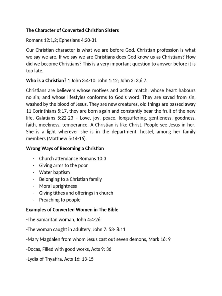 Character of Converted Christian Sisters | PDF | Sin | Systematic Theology
