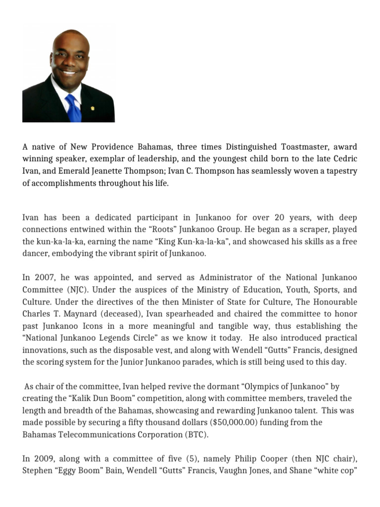 Ivan Thompson: Junkanoo Leader and Speaker | PDF