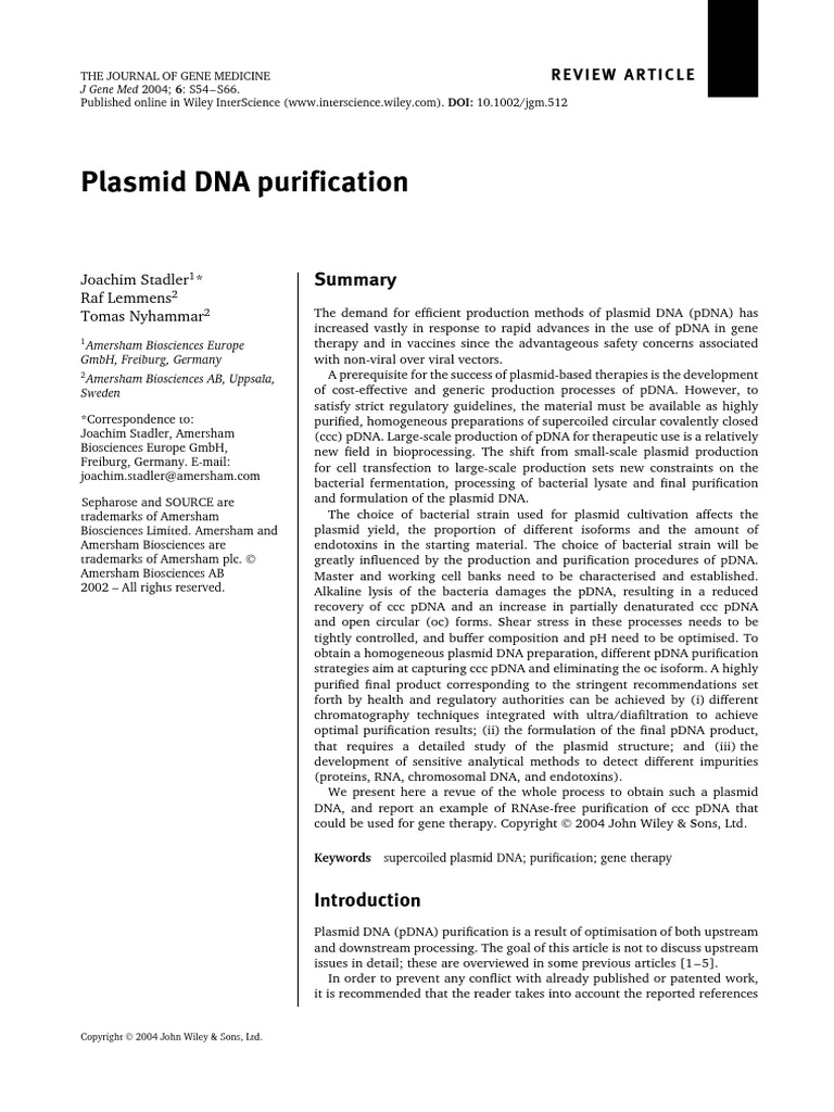 Plasmid DNA Purification | PDF | Chromatography | Agarose Gel ...