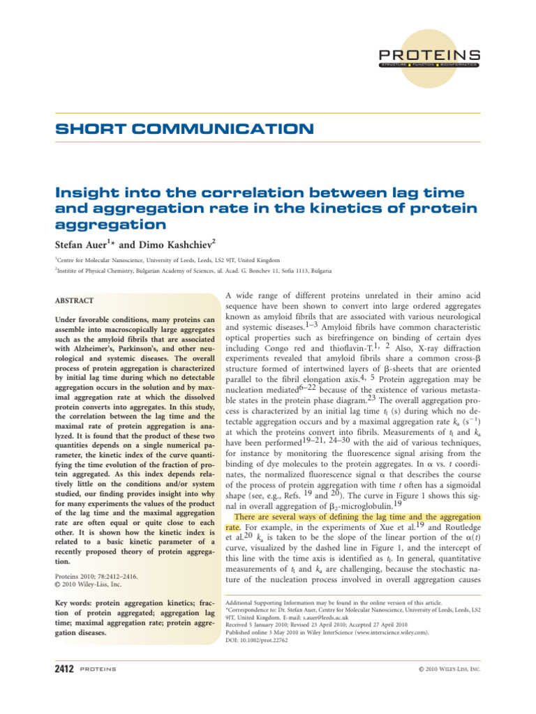 Lag Time - Dimo - Insight Into The Correlation Between Lag Time and Aggregation Rate in The ...