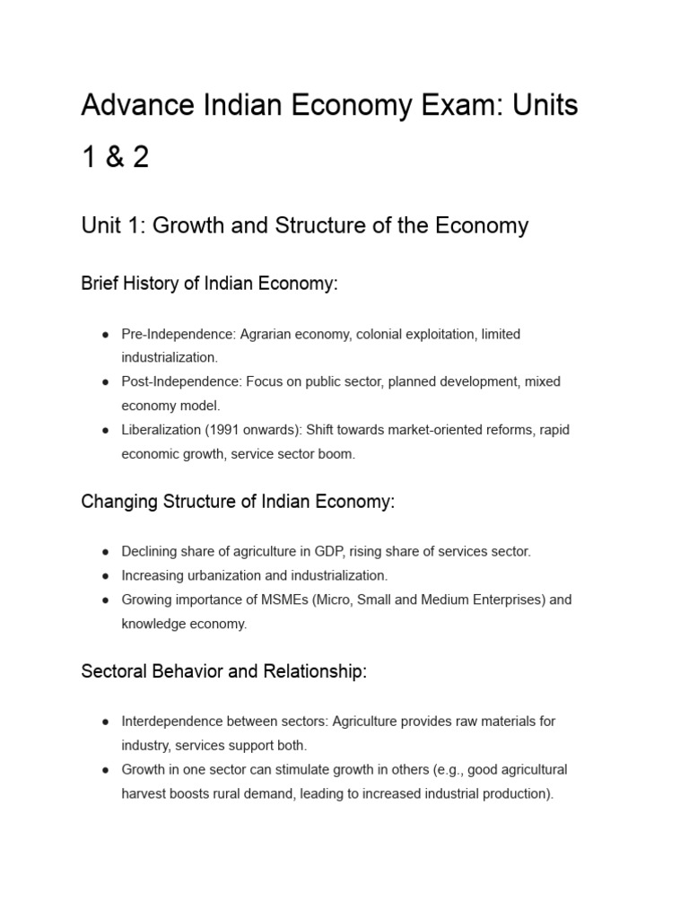 Indian Economy Exam Units 1 & 2 Overview | PDF | Food Security ...