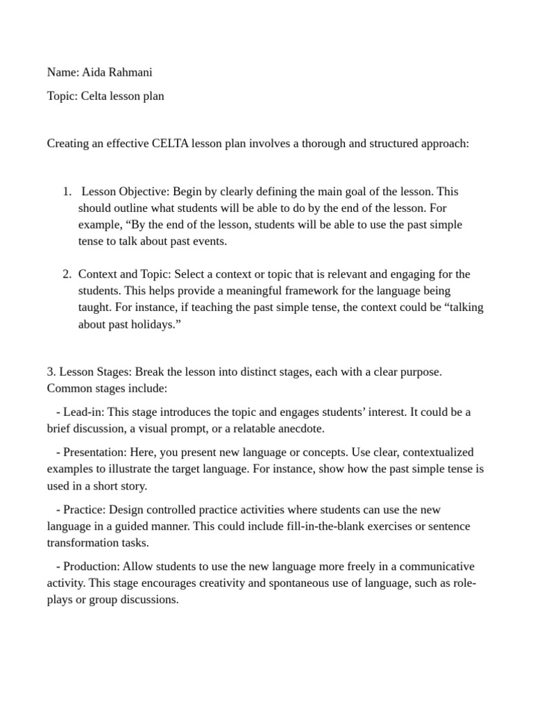 Summary Lesson Plan Aida | PDF | Lesson Plan | Cognition