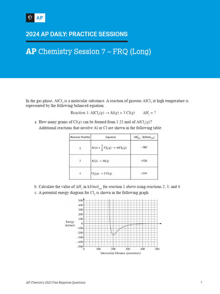 AP Chemistry 2023 FRQ on AlCl3 Reactions | PDF