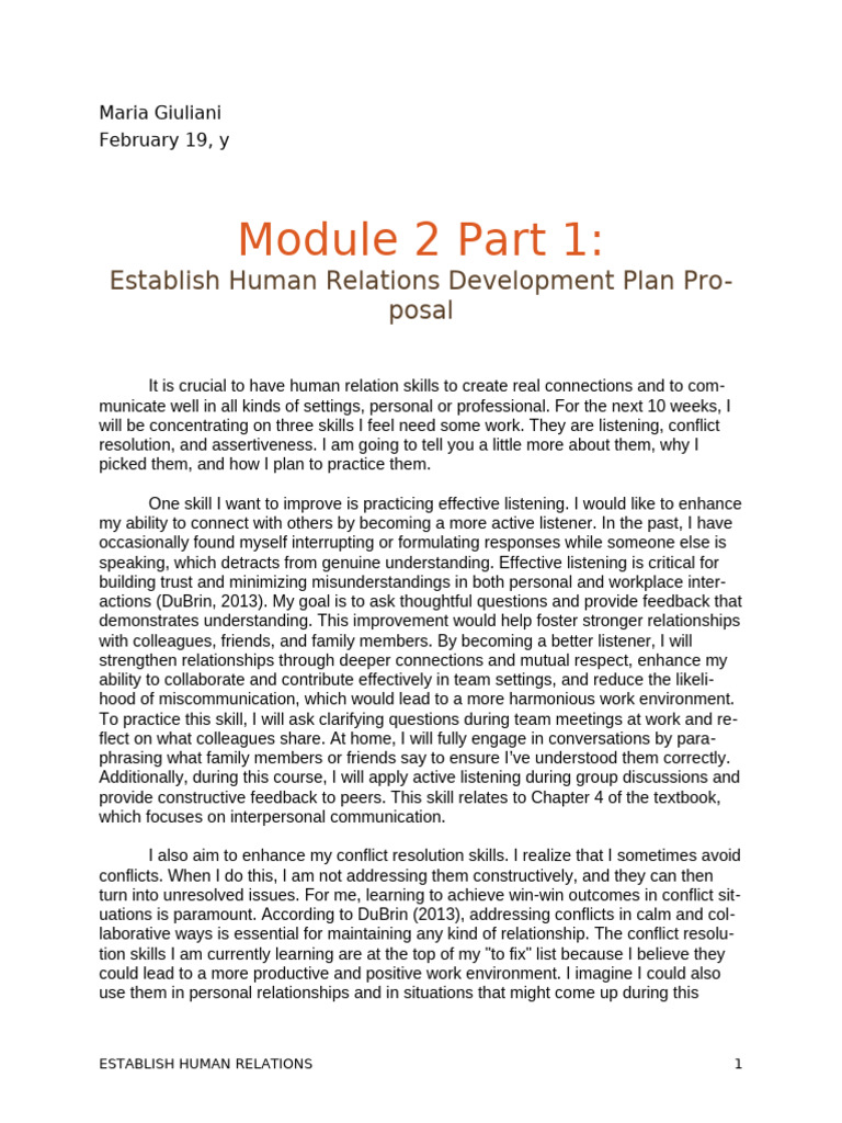 Maria Giuliani - Establish Human Relations Development Plan Proposal | PDF | Conflict Resolution ...