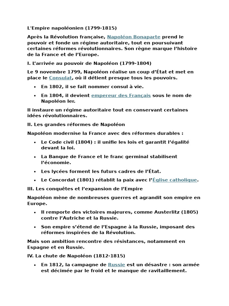 L'Empire napoléonien : 1799-1815 | PDF