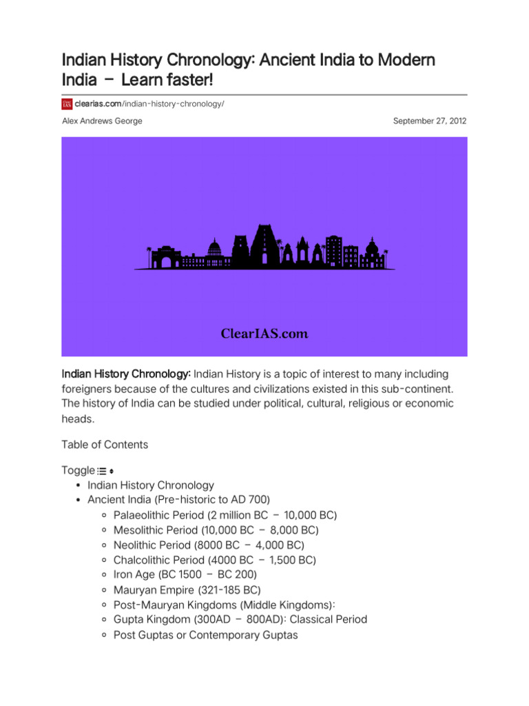 Indian History Chronology - Ancient India To Modern India - Learn ...