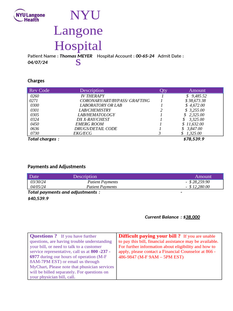 Facture Hopital Love | PDF