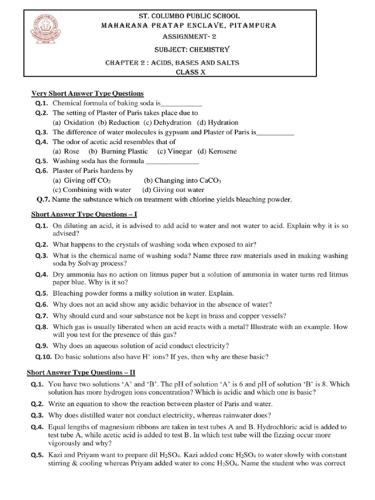 Acids, Bases and Salts Assignment | PDF