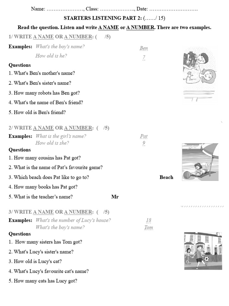 Starters Listening part 2 -Unit 5 | PDF