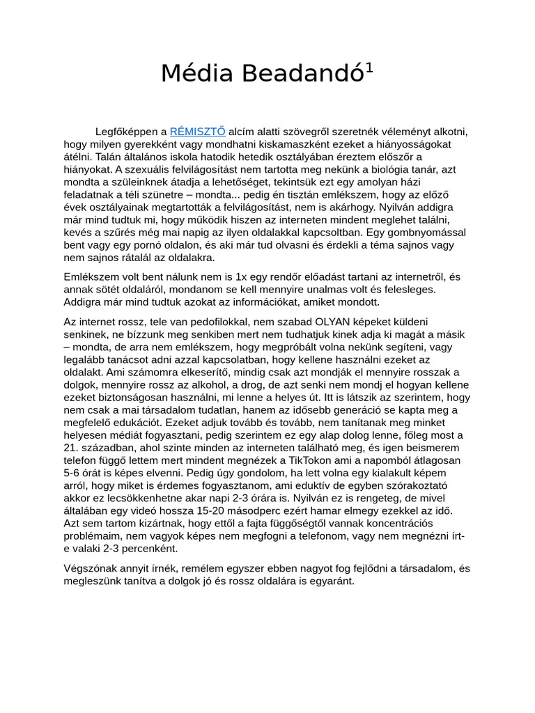 Média Beadandó Cikk | PDF