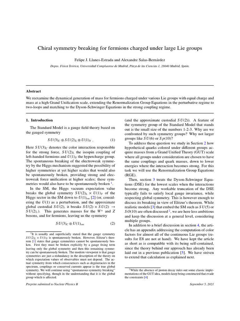 Chiral Symmetry Breaking For Fermions Charged Under Large Lie Groups ...