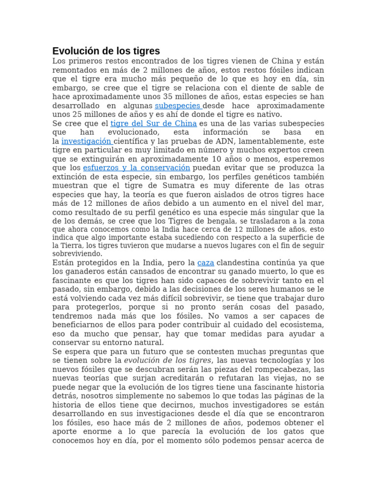 Evolución y Conservación del Tigre | PDF | Tigre | Evolución