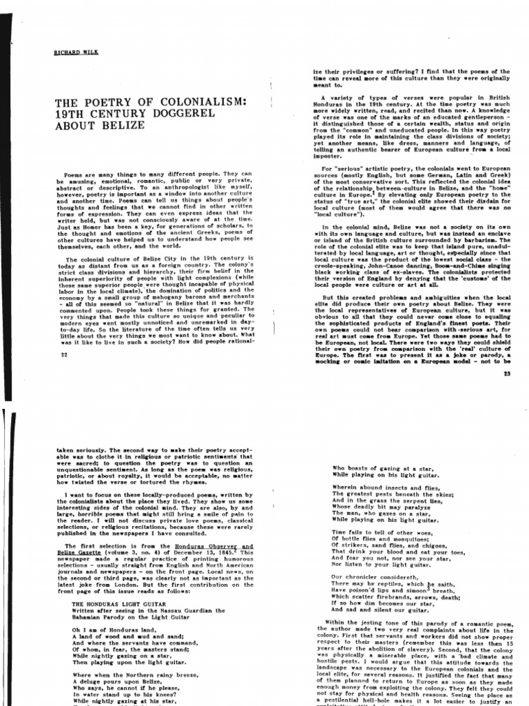 19th Century Belize Colonial Poetry Analysis | PDF | Poetry | Belize