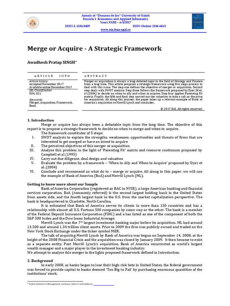 M&A Paper 1 - Strategic Framework | PDF | Mergers And Acquisitions ...