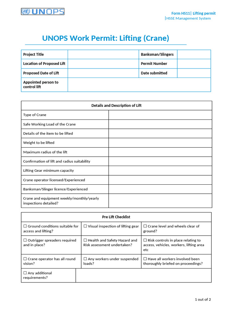 Form HS11 Lifting Permit EN | PDF | Crane (Machine) | Transport