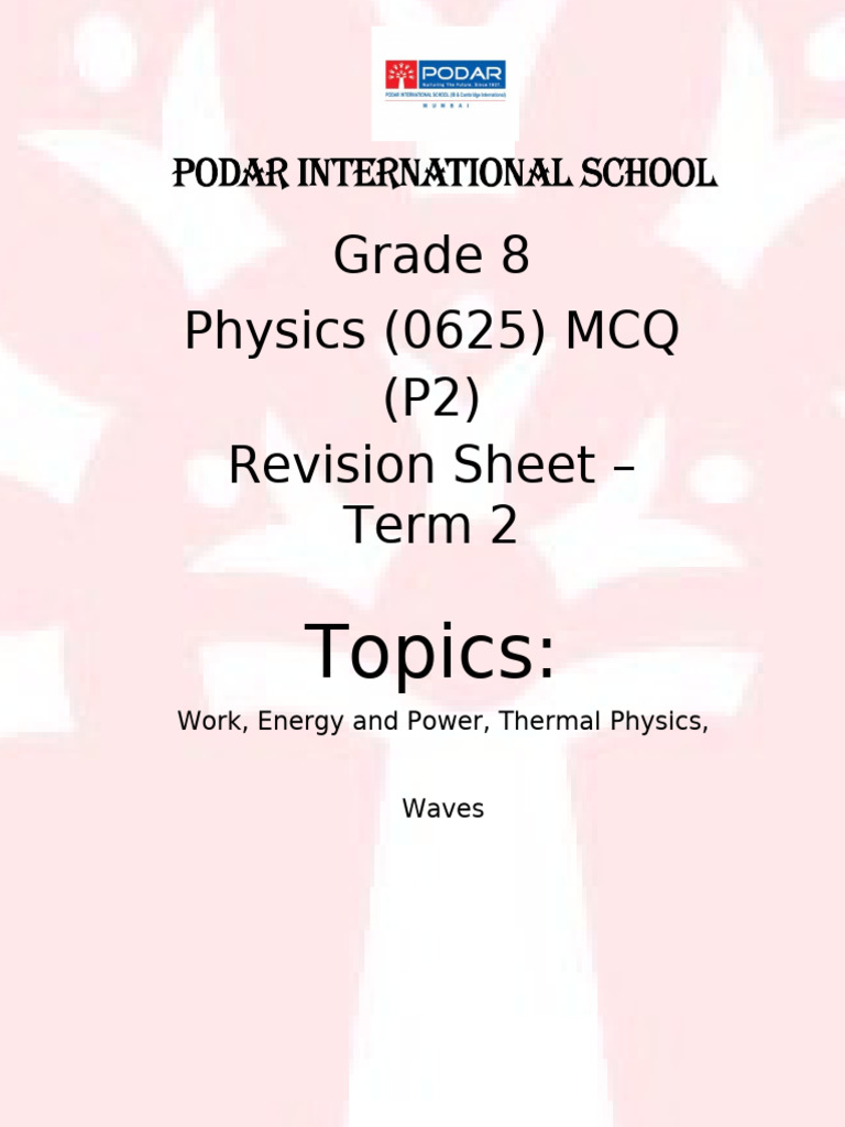 Grade 8 Physics MCQ Practice Paper | PDF | Applied And Interdisciplinary Physics | Scientific ...