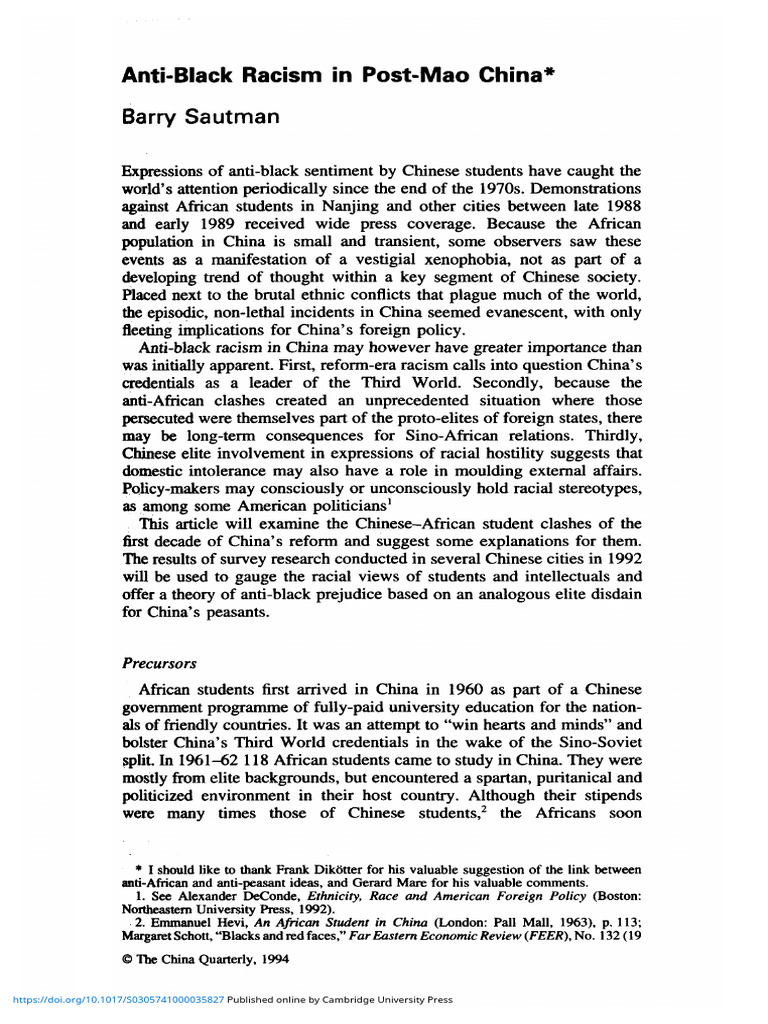 Anti-Black Racism in China's Reform Era | PDF | China | World Politics
