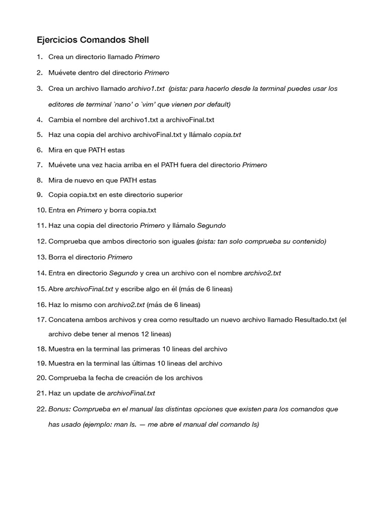 Ejercicios Comando Shell | PDF