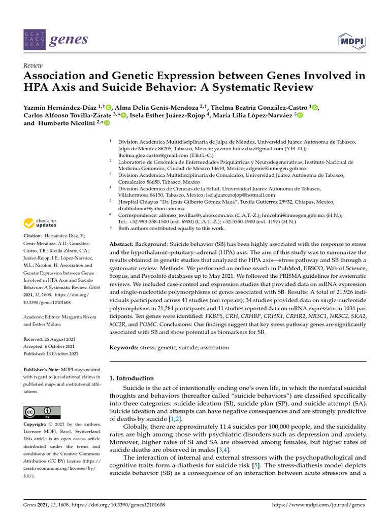 Association and Genetic Expression Between Genes Involved in HPA Axis ...