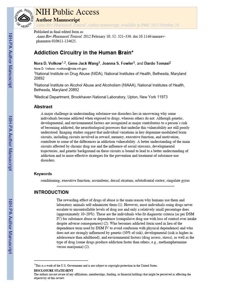 Addiction Circuitry in The Human Brain | PDF | Reward System ...