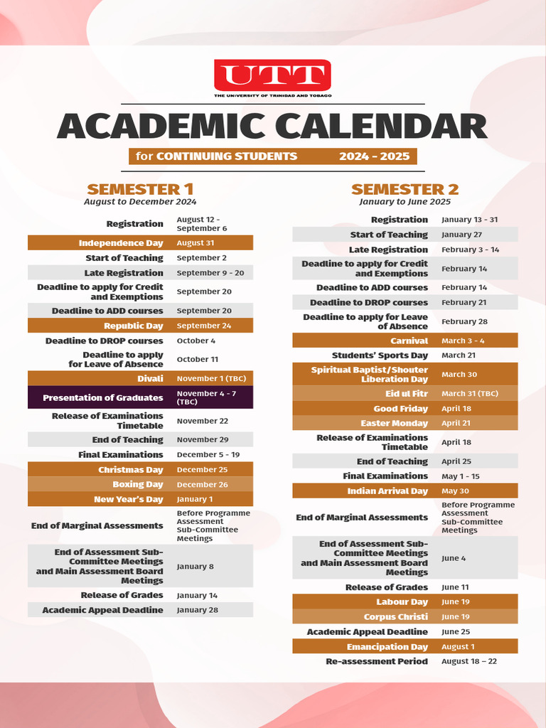 Academic Calendar (Continuing Students) 2024 - 2025 | PDF | Academic ...