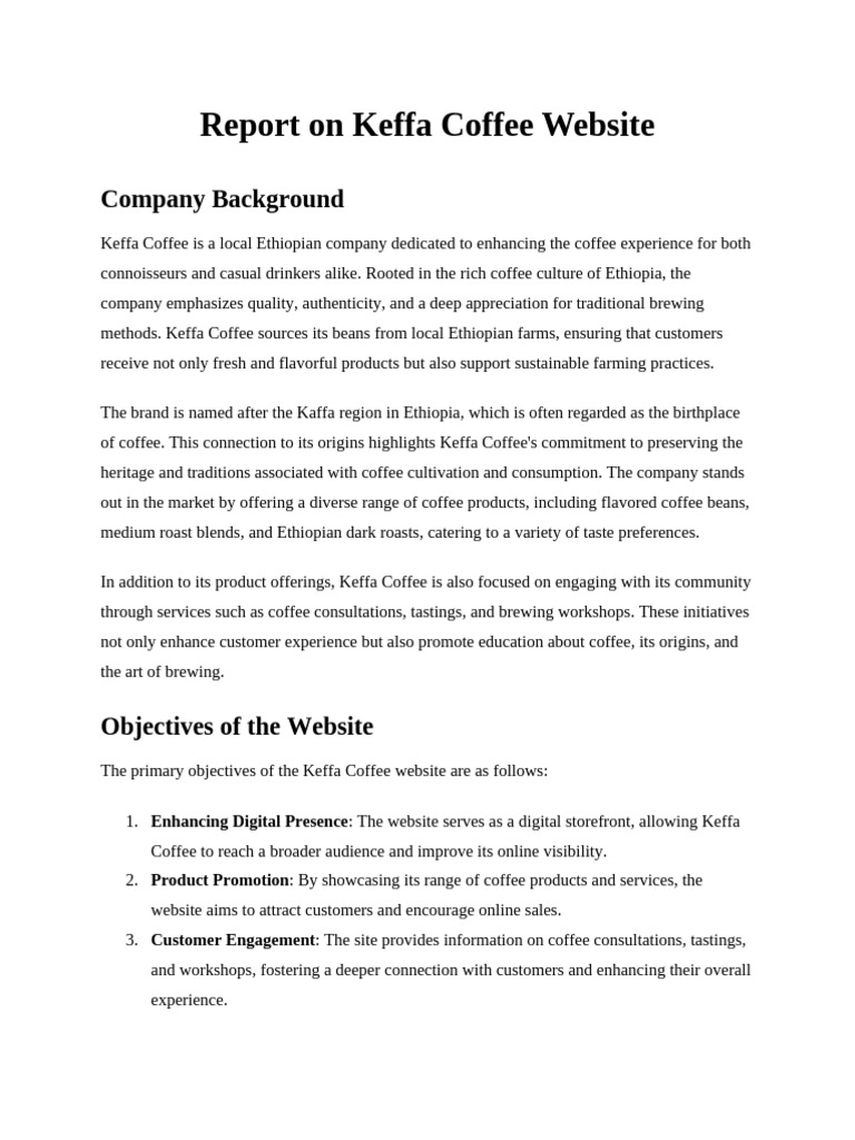 Report On Keffa Coffee Website | PDF | Coffee | Online Shopping