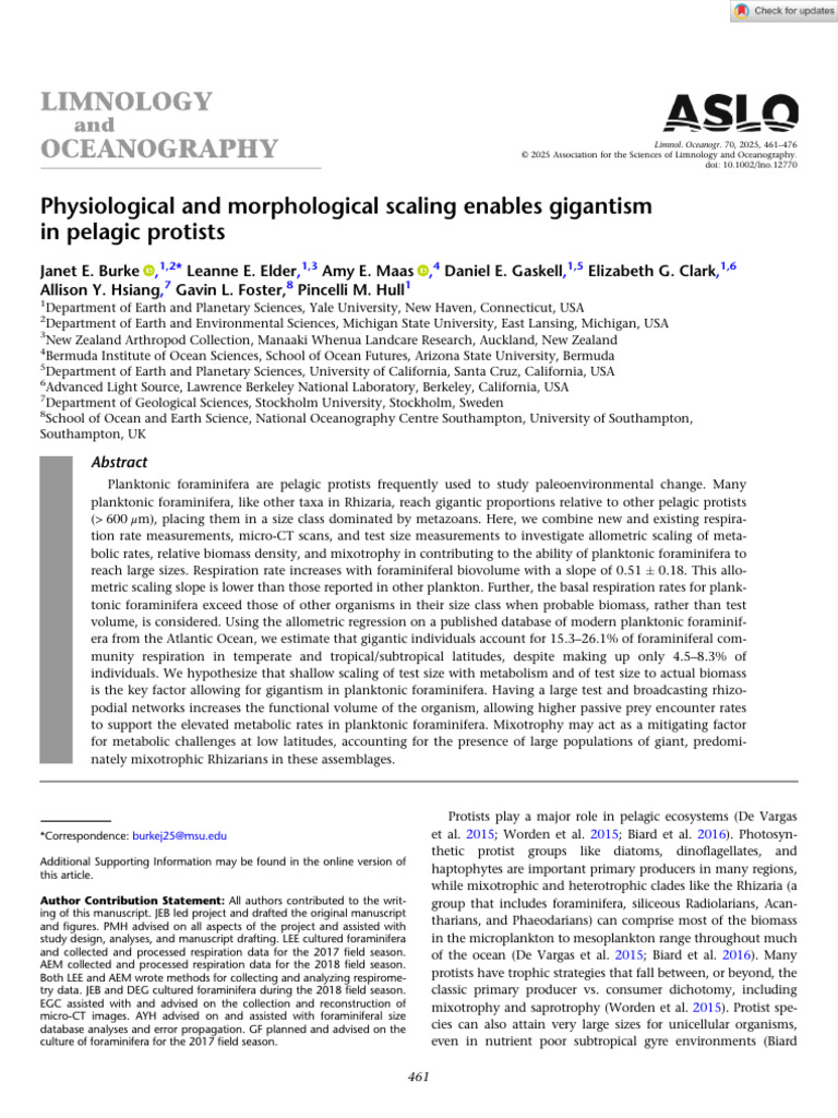 Limnology Oceanography - 2025 - Burke - Physiological and Morphological Scaling Enables ...