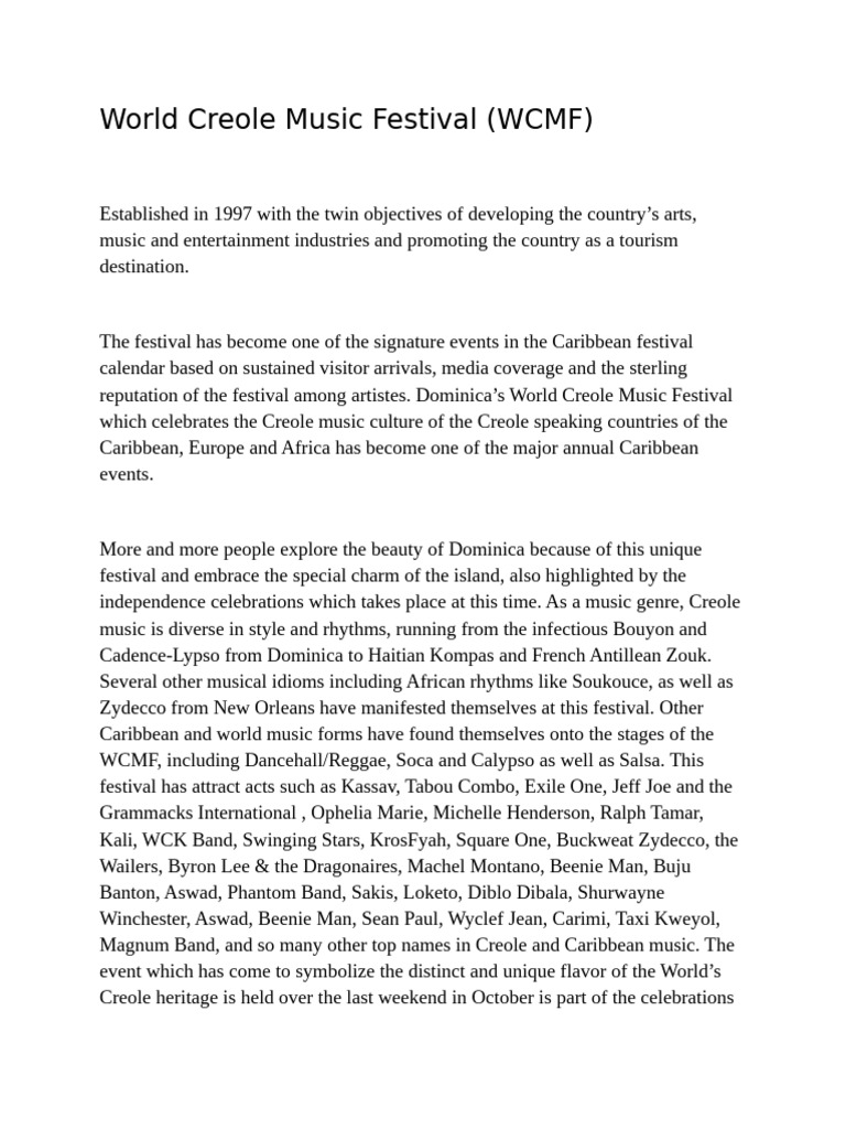 World Creole Music Festival Overview | PDF | Caribbean Music | English ...