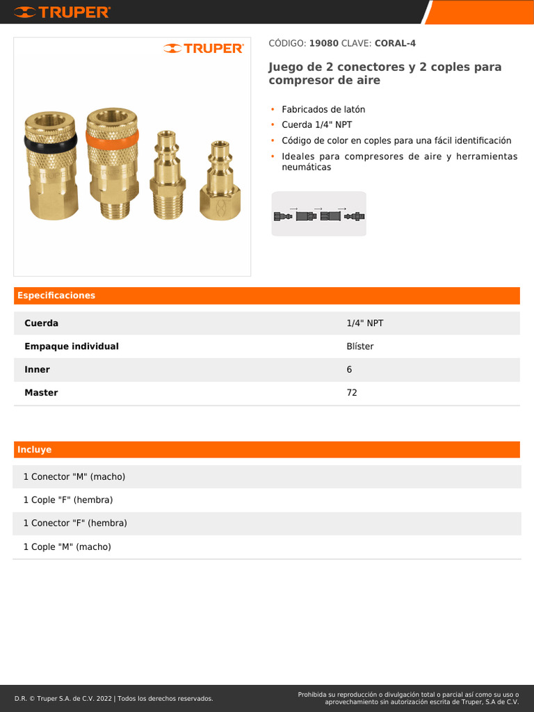 Conectores y Coples para Compresor 1/4" | PDF