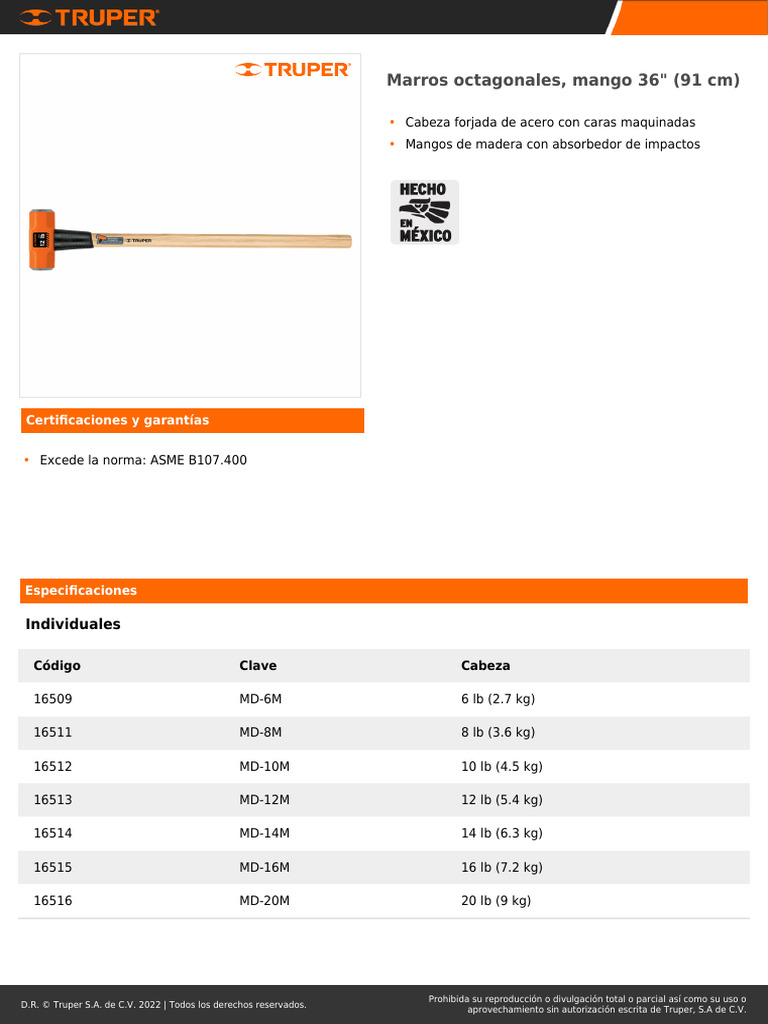 Almadanas de 36 Pulgadas Truper 16509 | PDF
